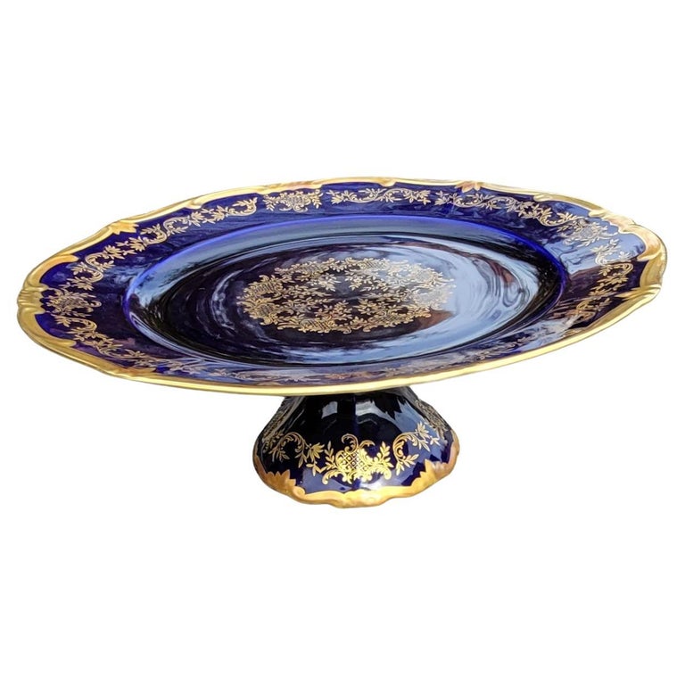 Mid-Century German Cobalt and Gilt Decorated Porcelain Compote For Sale ...
