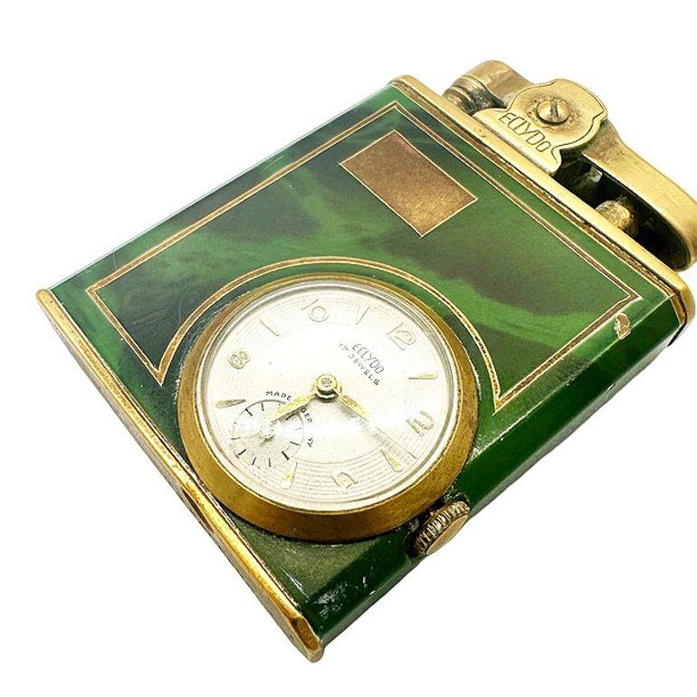 Mid Century German Green Marble German Brass Lighter w/ Watch by Eclydo ...