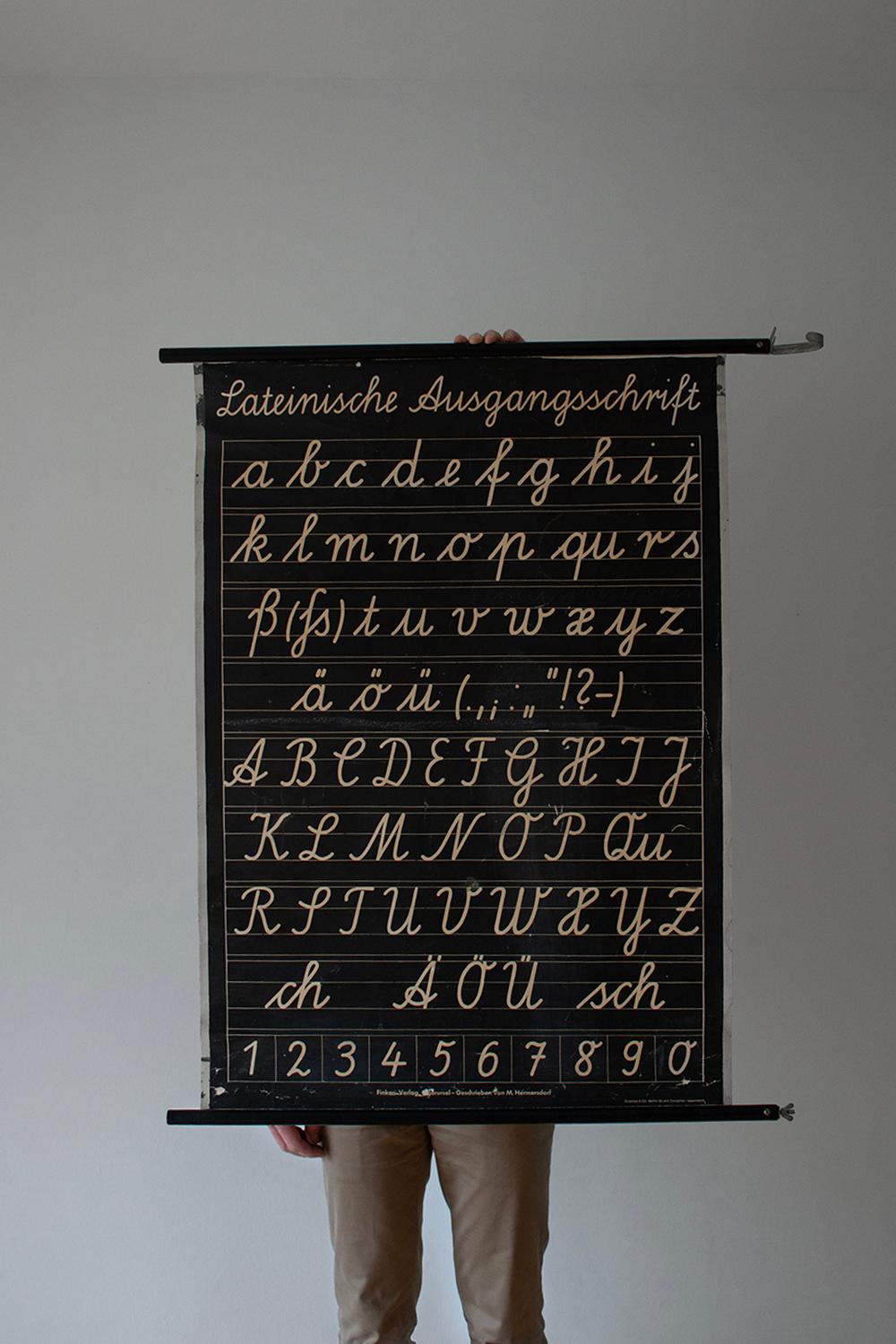 Midcentury German Latin School Alphabet Typography Pull Down Chart For ...