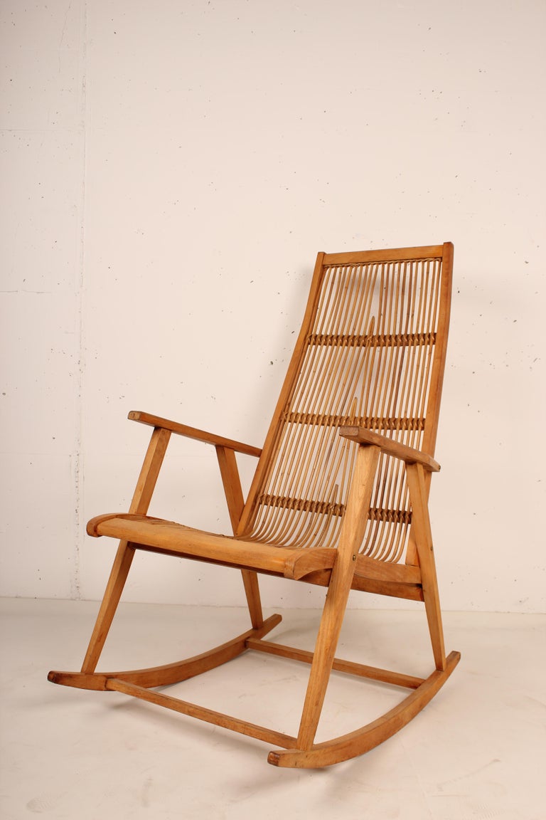 Midcentury German Rattan Rocking Chair, 1960s at 1stDibs
