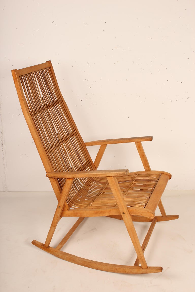 Midcentury German Rattan Rocking Chair, 1960s at 1stDibs