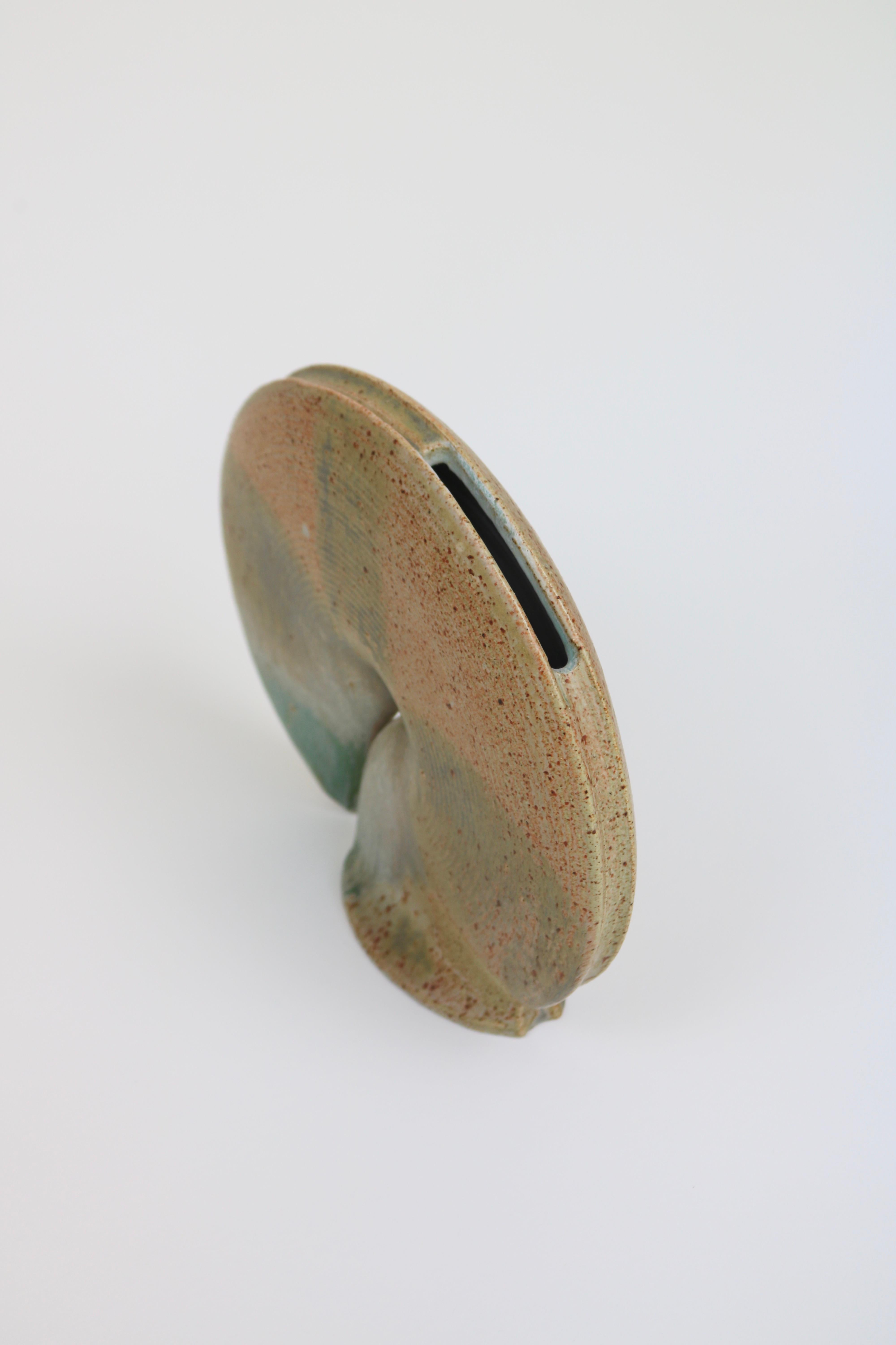 Mid Century German Studio Pottery Disk Vase For Sale at 1stDibs