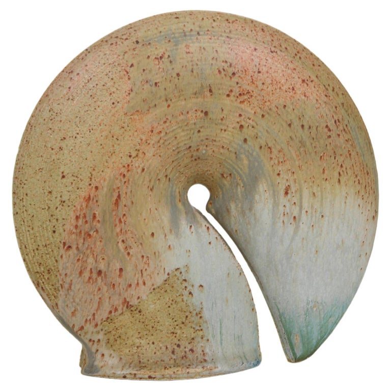 Mid Century German Studio Pottery Disk Vase For Sale at 1stDibs