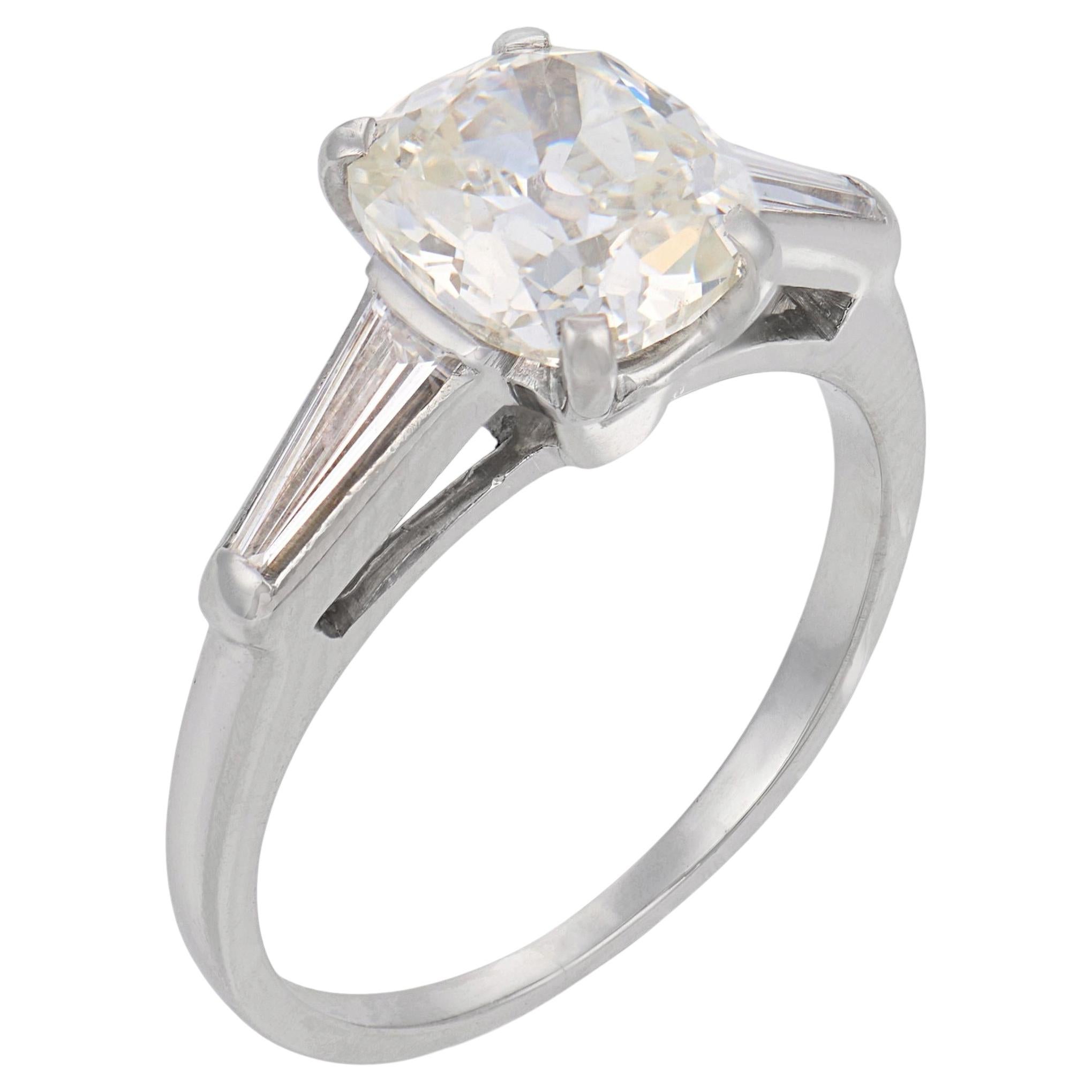 Mid Century GIA 1.51 carat old mine cut diamond platinum engagement ...