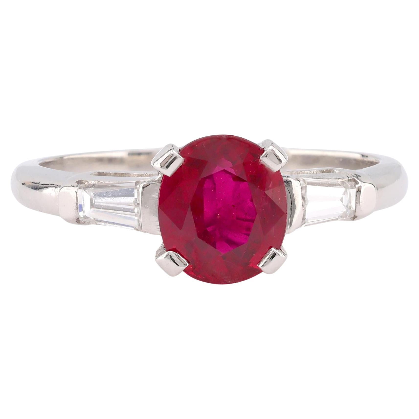 Mid Century GIA 1.73 Carat Oval Cut Ruby Diamond Platinum Ring For Sale ...