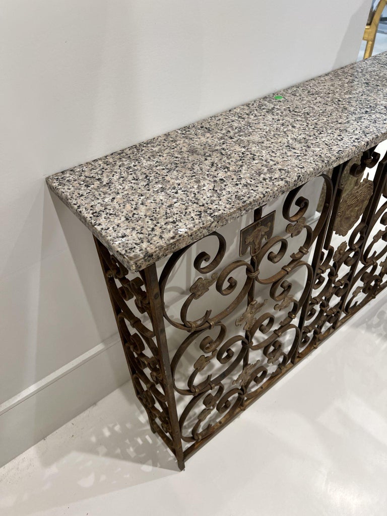Midcentury Gilded Iron Console with Granite Top For Sale at 1stDibs