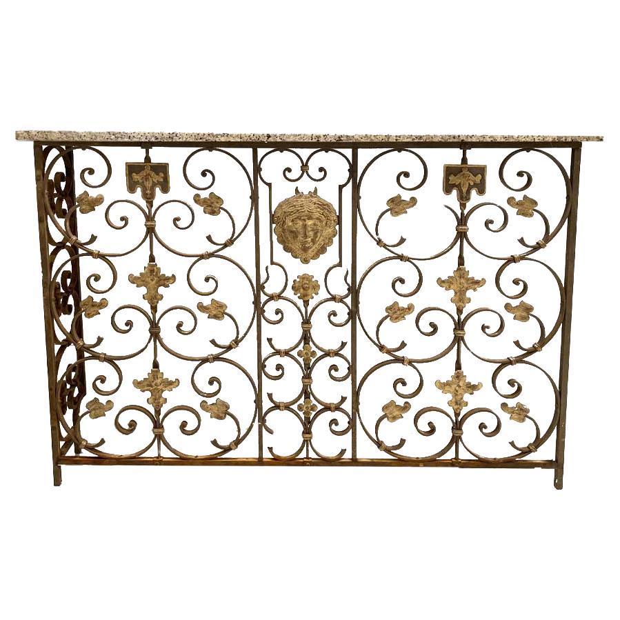 French Cast Iron Console Table with Blue Stone Top at 1stDibs