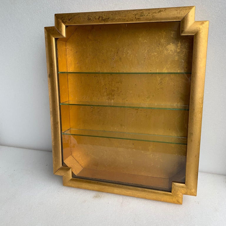 Midcentury Gilded Wall Display Vitrine Case with 3 Glass Shelves at 1stdibs