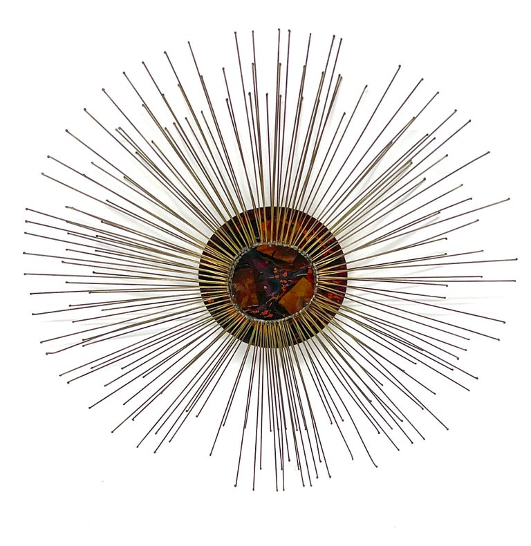 Midcentury Gilt Bronze Sunburst Wall Sculpture, Attributed to William ...