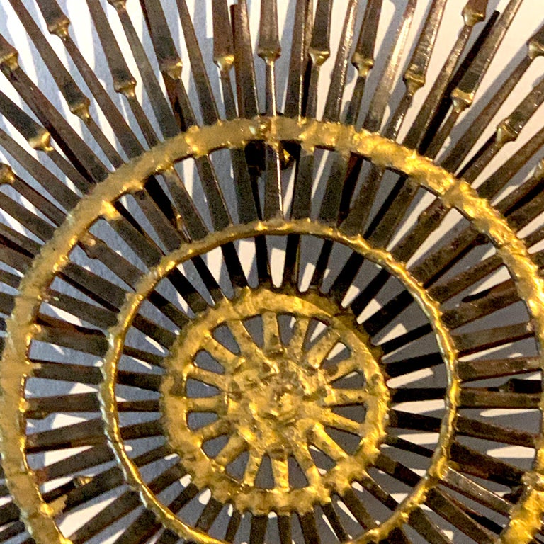 Midcentury Gilt Iron Nailhead Starburst Wall Sculpture by Ron Schmidt ...