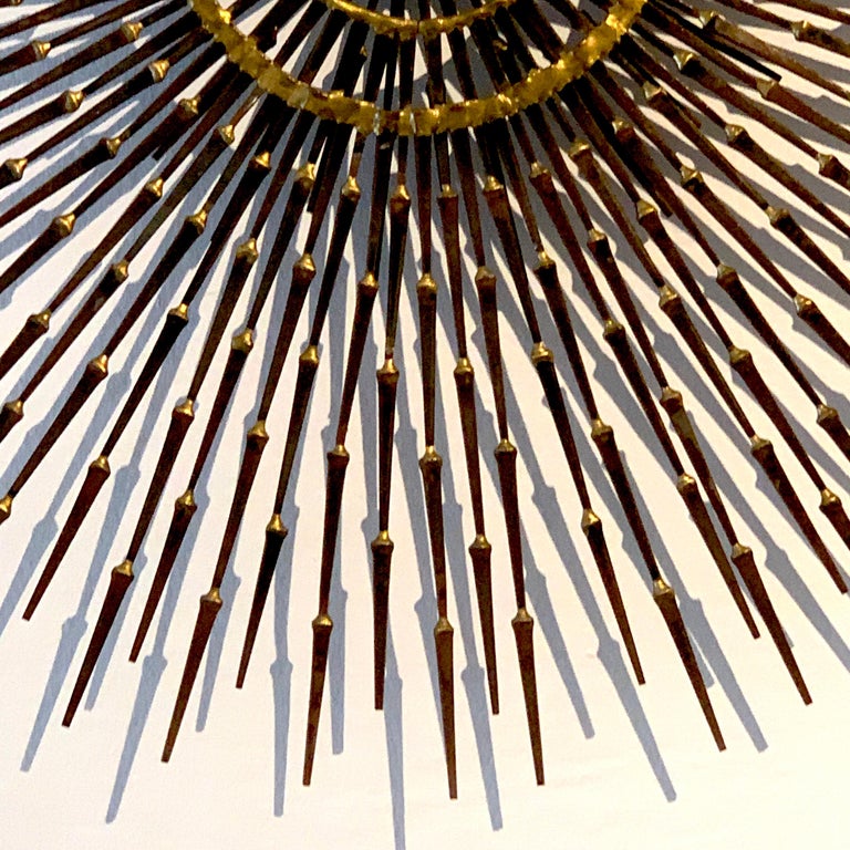Midcentury Gilt Iron Nailhead Starburst Wall Sculpture by Ron Schmidt ...