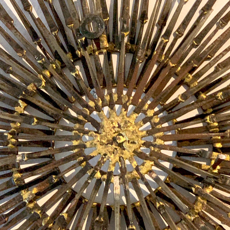 Midcentury Gilt Iron Nailhead Starburst Wall Sculpture by Ron Schmidt ...