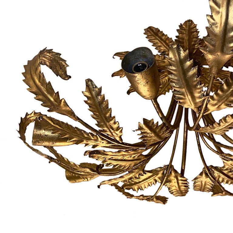 Mid Century Gilt Metal Foliage Light Fixture For Sale at 1stDibs