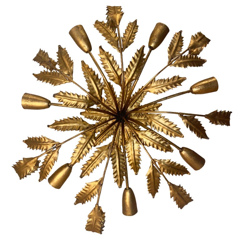 Mid Century Gilt Metal Foliage Light Fixture For Sale at 1stDibs