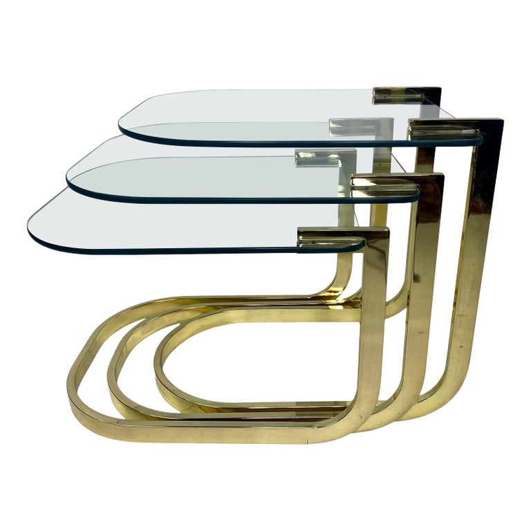 Mid-Century Glass and Brass Nesting Tables by Design Institute America ...