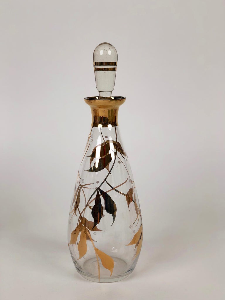 Midcentury Glass Carafe with Hand Painted Floral Pattern in Cabana ...