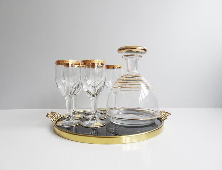 Mid-Century Glass Carafe with Liqueur Set on Tray, France 1950s For ...