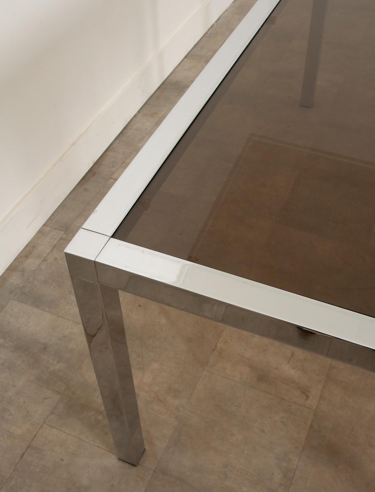 Midcentury Glass and Chrome Dining Table For Sale at 1stDibs