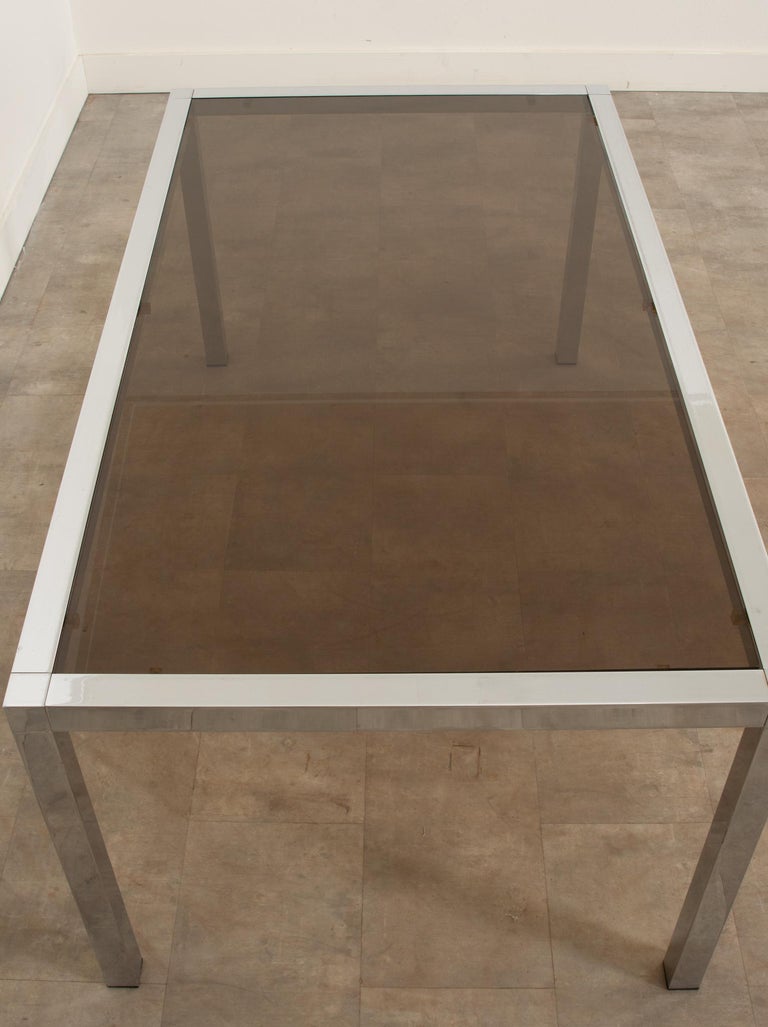 Midcentury Glass and Chrome Dining Table For Sale at 1stDibs