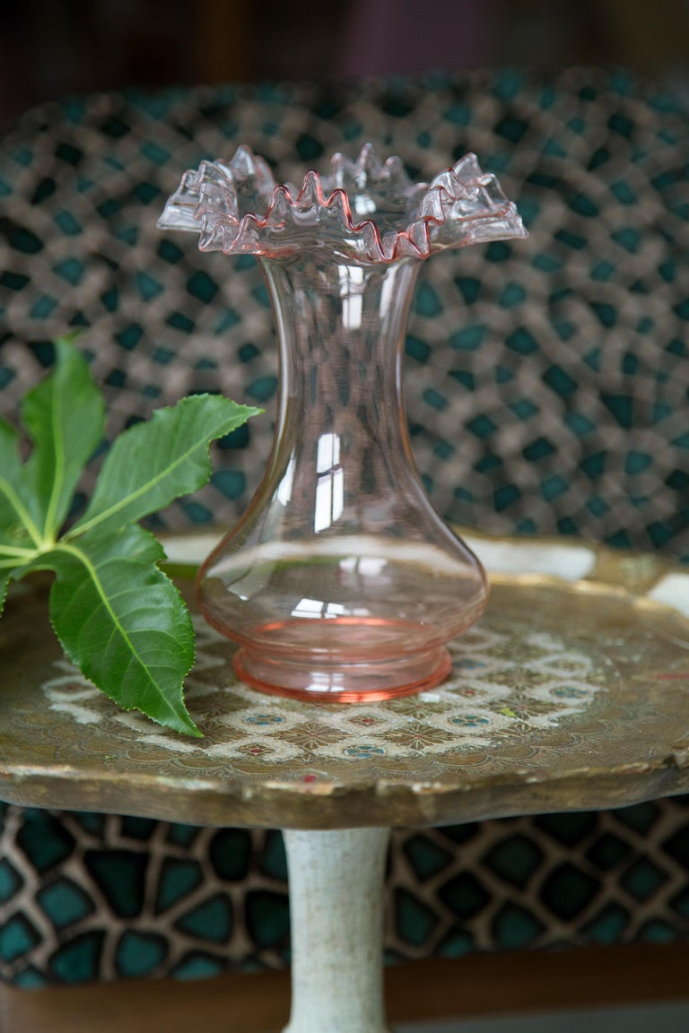 Midcentury Glass Light Pink Vase with a Frill, Europe, 1960s For Sale ...