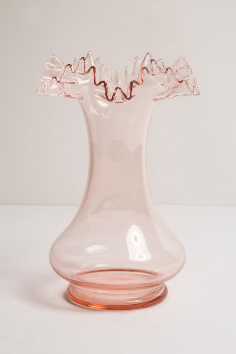 Midcentury Glass Light Pink Vase with a Frill, Europe, 1960s For Sale ...