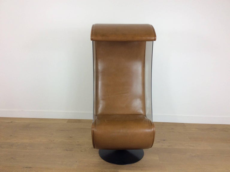 Midcentury Glass Sided Swivel Chair For Sale at 1stDibs