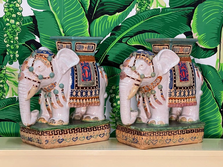 Midcentury Glazed Terracotta Elephant Stools For Sale at 1stDibs