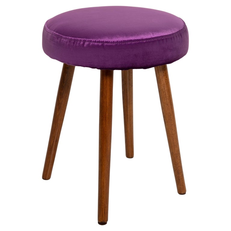 Mid-Century Glossy Purple Velvet Stool, Europe, 1960s For Sale at 1stDibs