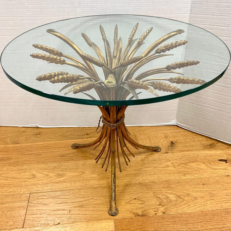 Midcentury Gold Gilt Wheat Sheath Table with Glass Top at 1stDibs