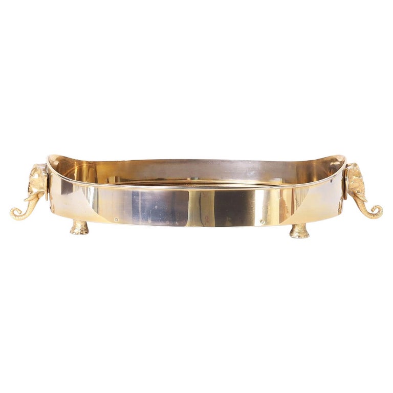 Mid-Century Gold Plated Serving Tray with Elephant Head Handles For ...