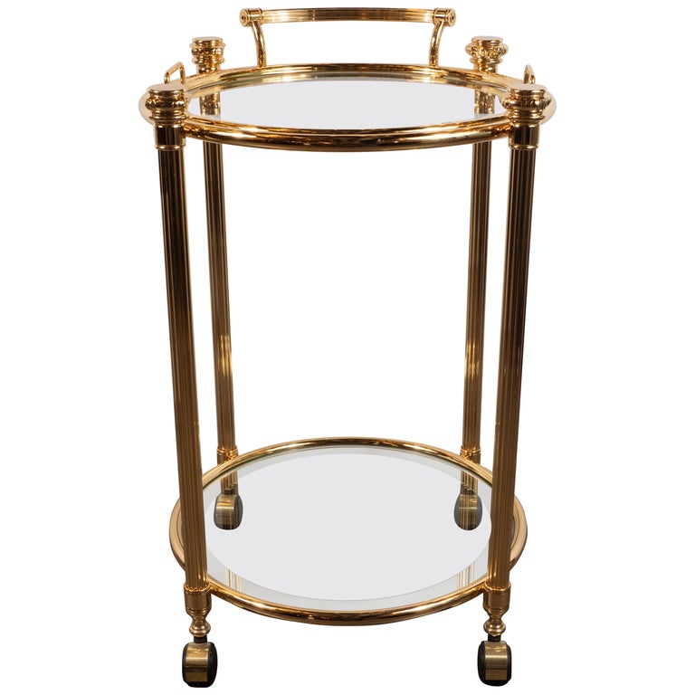 Midcentury Gold-Plated Two-Tier Bar Cart with Removable Tray and ...