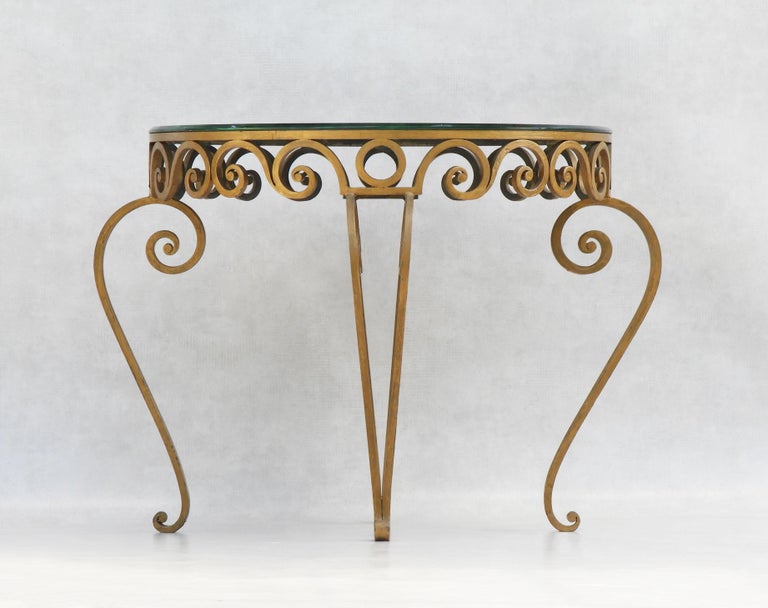 Mid Century Gold Wrought Iron and Mirror Top Table C1950 France For ...