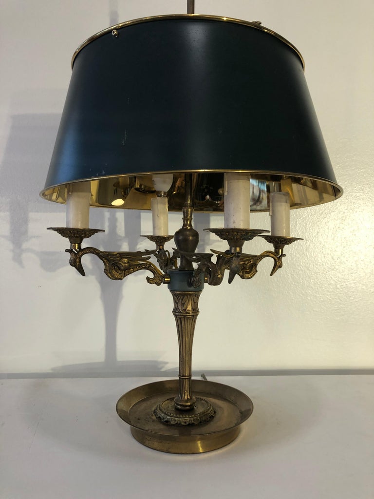 Mid Century Golden Bronze and Metal Dark Green Rounded Lampshade ...