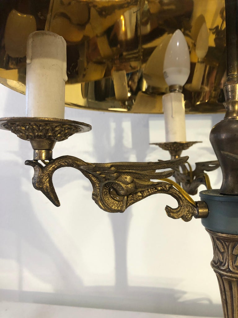 Mid Century Golden Bronze and Metal Dark Green Rounded Lampshade ...