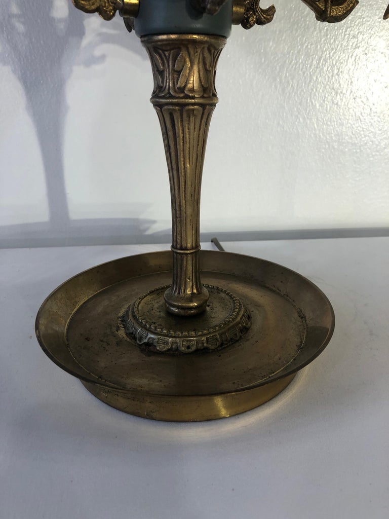 Mid Century Golden Bronze and Metal Dark Green Rounded Lampshade ...