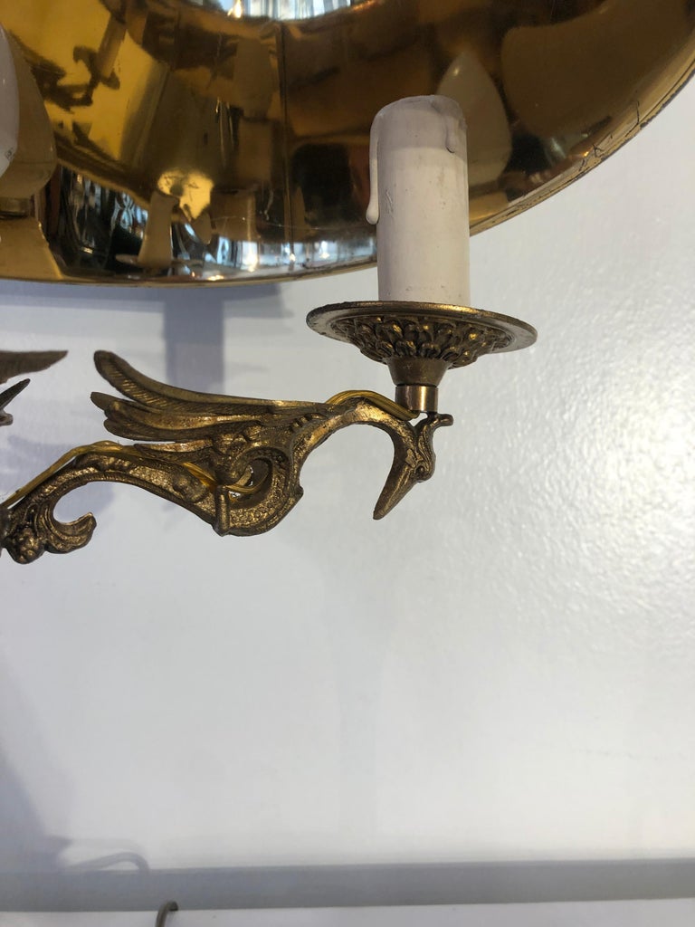 Mid Century Golden Bronze and Metal Dark Green Rounded Lampshade ...