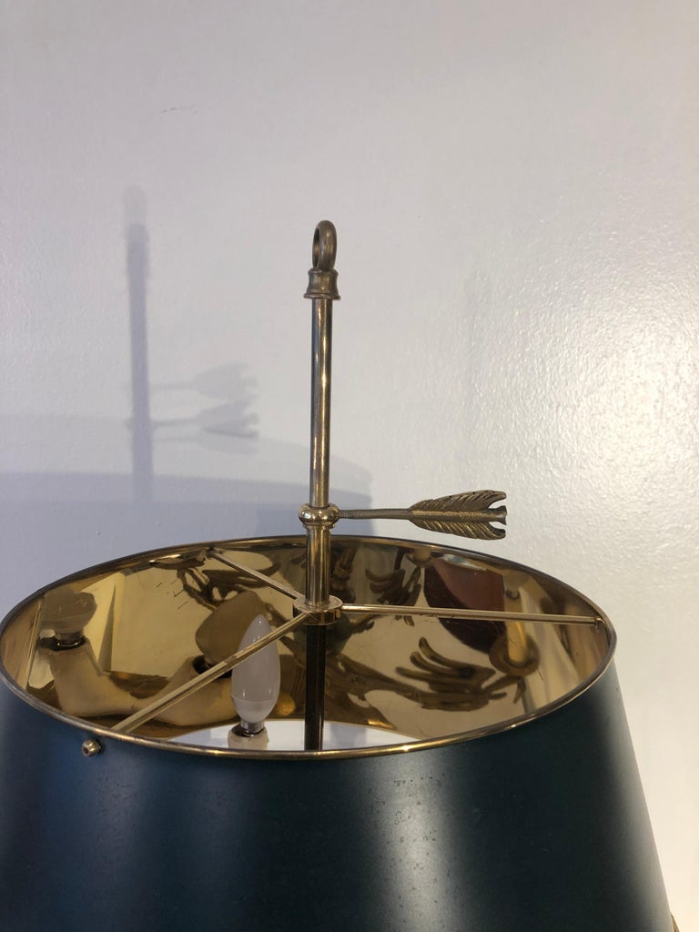 Mid Century Golden Bronze and Metal Dark Green Rounded Lampshade ...