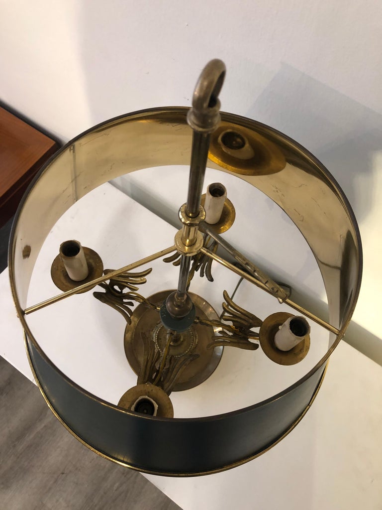 Mid Century Golden Bronze and Metal Dark Green Rounded Lampshade ...