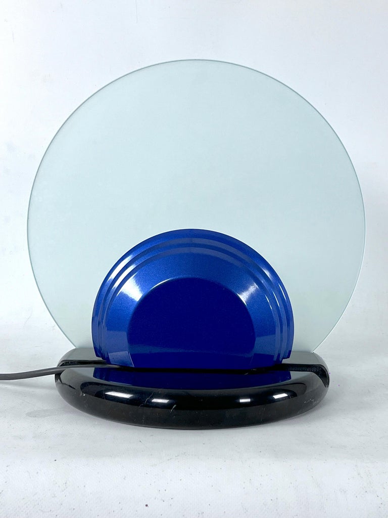 Midcentury Gong Table Lamp in Marble and Glass by Bruno Gecchelin for ...