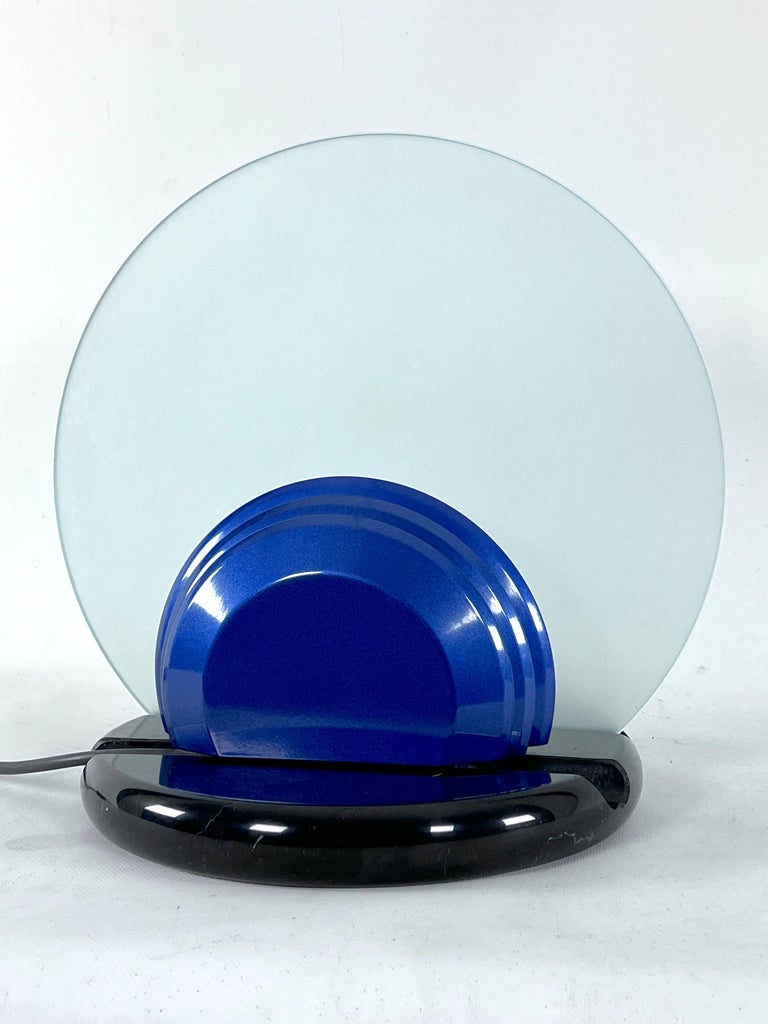 Midcentury Gong Table Lamp in Marble and Glass by Bruno Gecchelin for ...