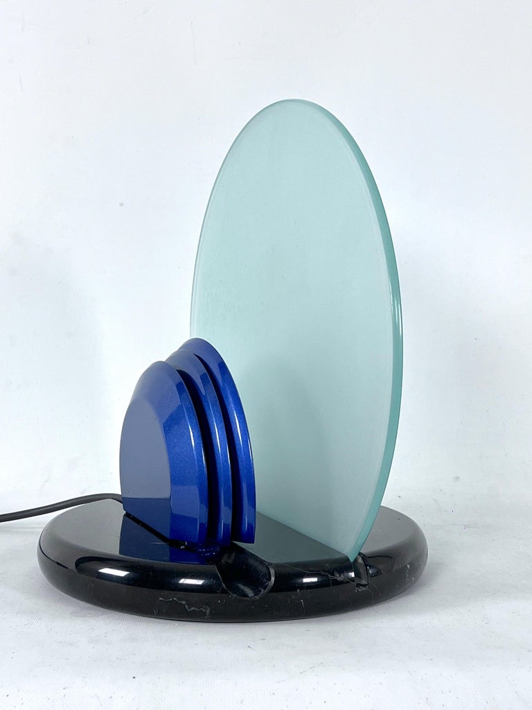 Midcentury Gong Table Lamp in Marble and Glass by Bruno Gecchelin for ...