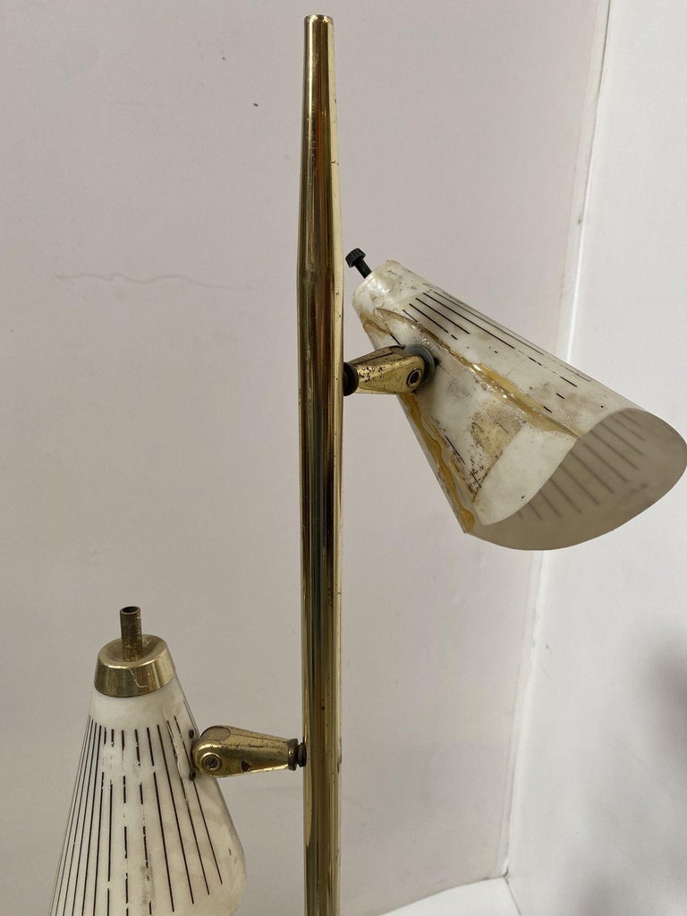 Mid Century Googie Brass and Art Pottery Floor Lamp w/ Fiberglass ...