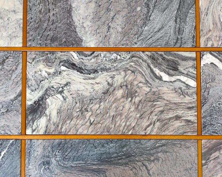 Mid-Century Granite Stormy Cloud Stone and Teak Wood Grid Coffee Table ...