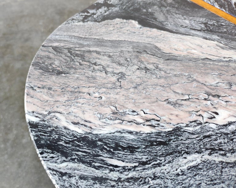 Mid-Century Granite Stormy Cloud Stone and Teak Wood Grid Coffee Table ...