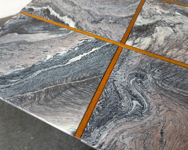 Mid-Century Granite Stormy Cloud Stone and Teak Wood Grid Coffee Table ...