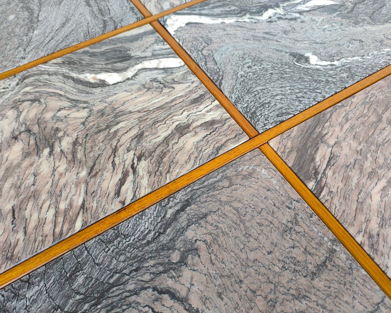 Mid-Century Granite Stormy Cloud Stone and Teak Wood Grid Coffee Table ...