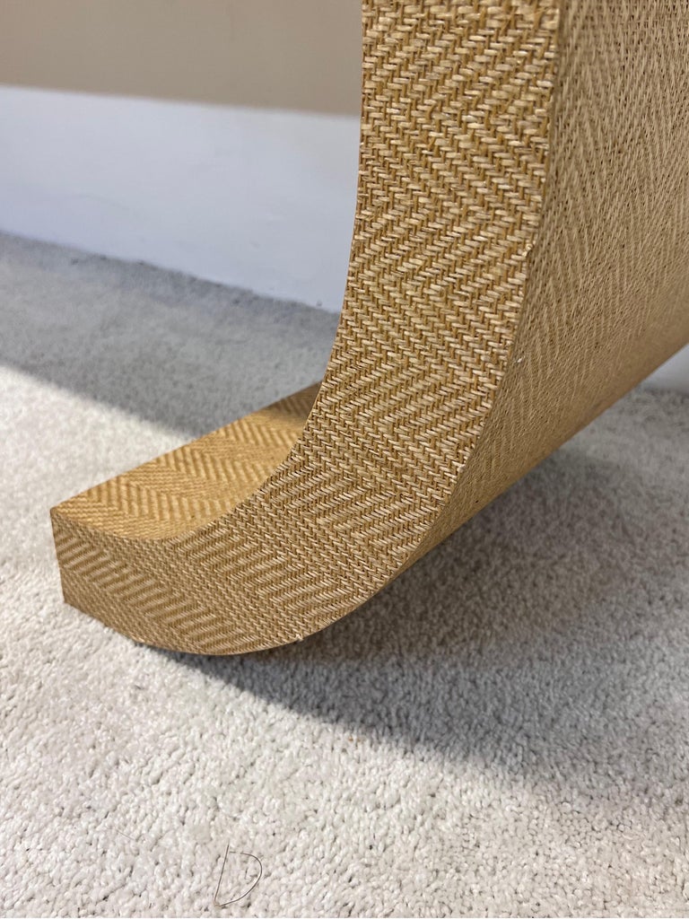 Mid-Century Grasscloth Covered Scroll Console Table or Desk at 1stDibs