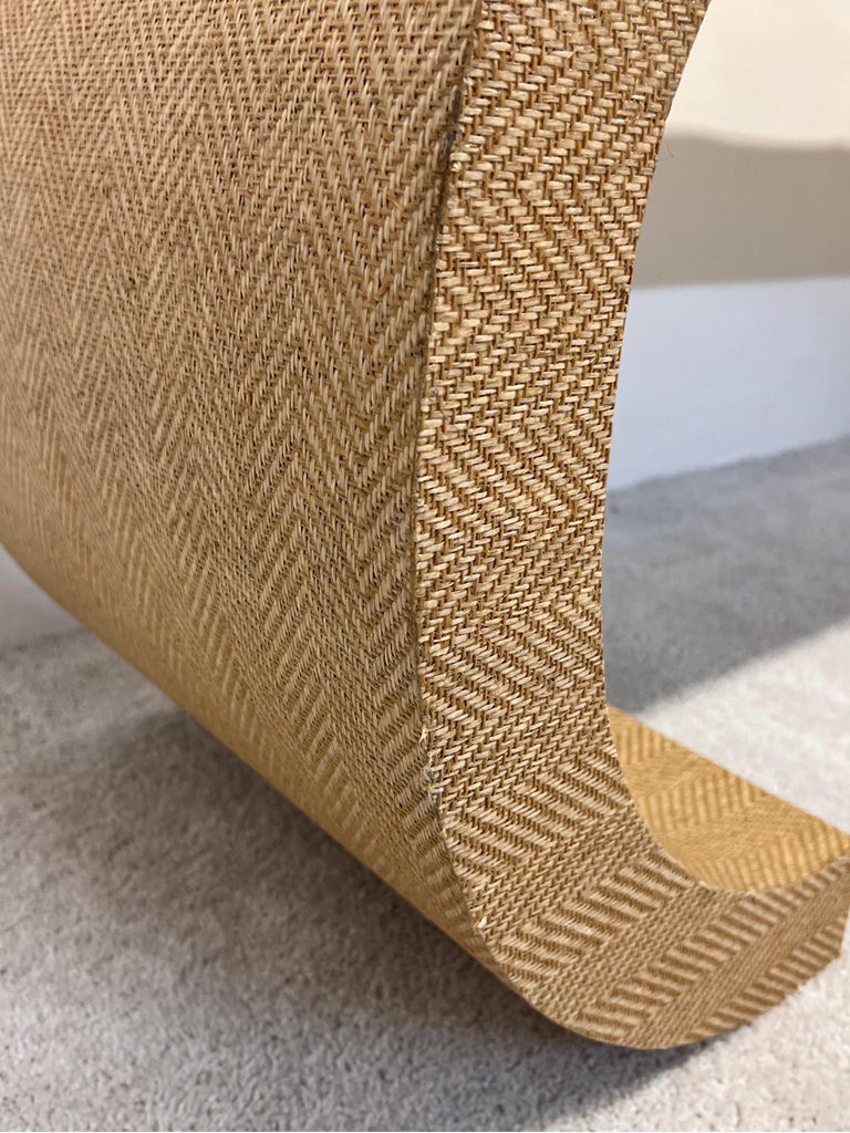 Mid-Century Grasscloth Covered Scroll Console Table or Desk at 1stDibs