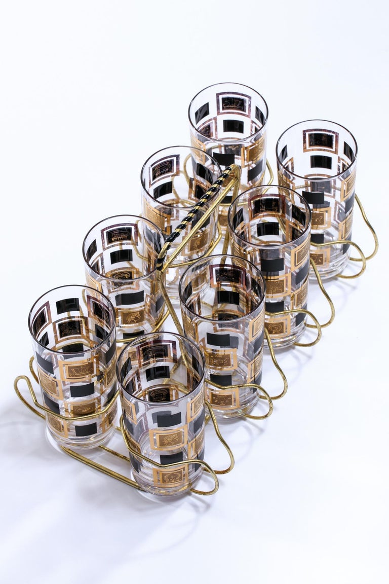 Midcentury Greek Themed 22-Karat Gold Highball Glasses For Sale at 1stDibs