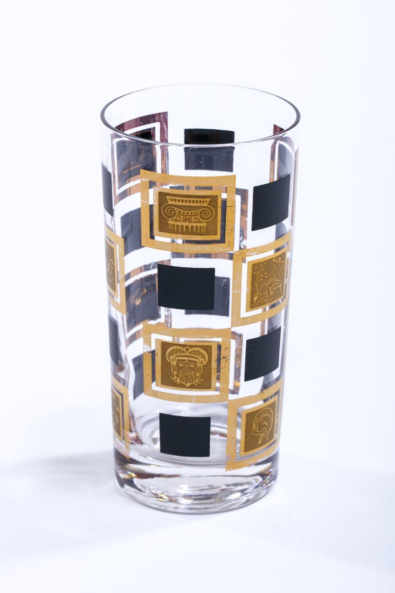 Midcentury Greek Themed 22-Karat Gold Highball Glasses For Sale at 1stDibs